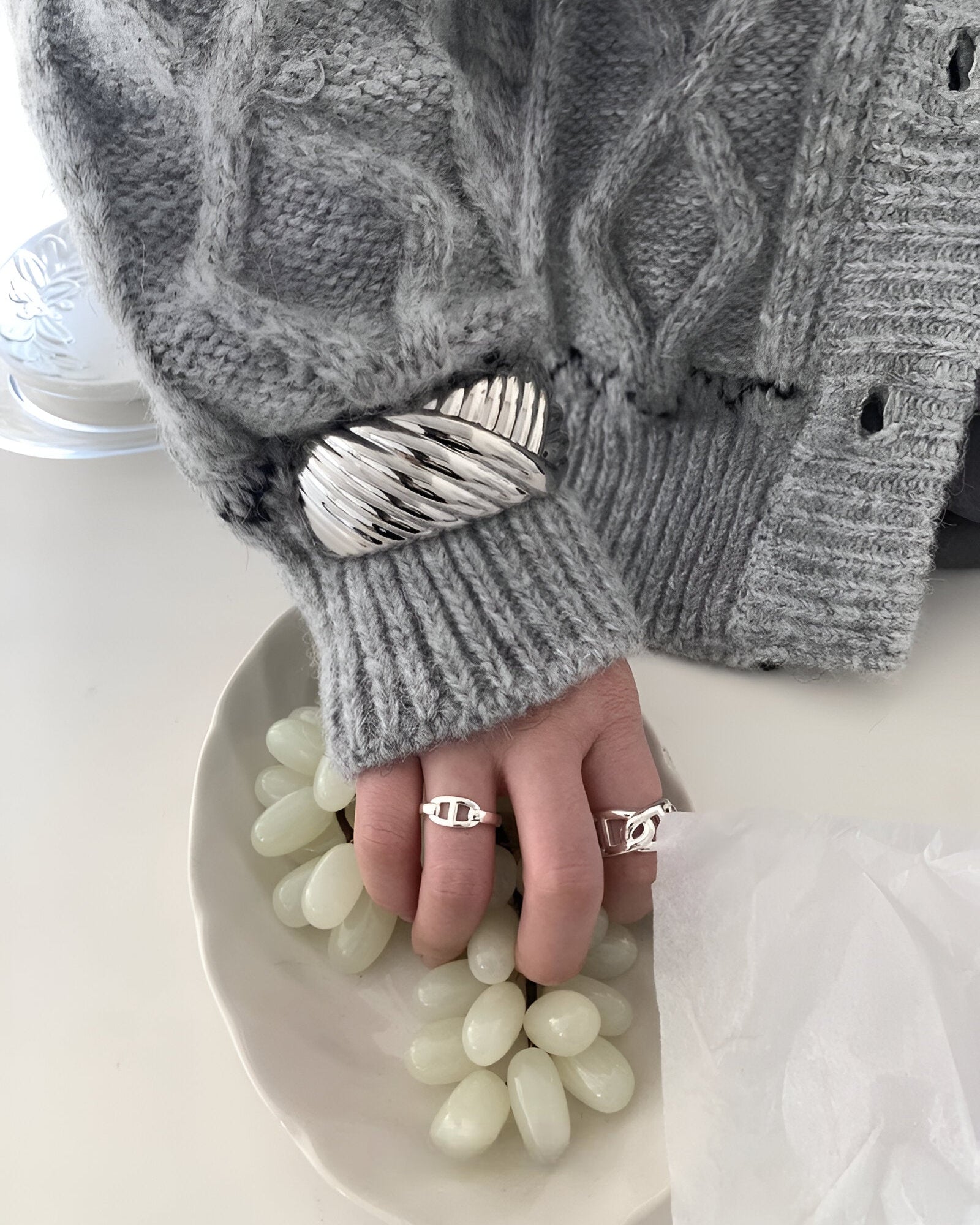 Ridged Silver Cuff Chunky Bangle Bracelet – Chainer